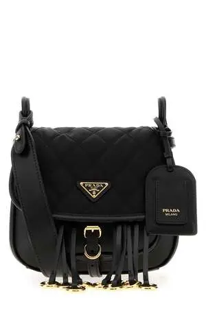 Prada Mini Canvas And Leather Crossbody Handbag 19 Cm - Black