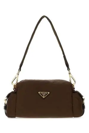 Prada Practical Canvas Shoulder Handbag With Gold-tone Hardware, 27 Cm X 13 Cm X 10 Cm - Brown