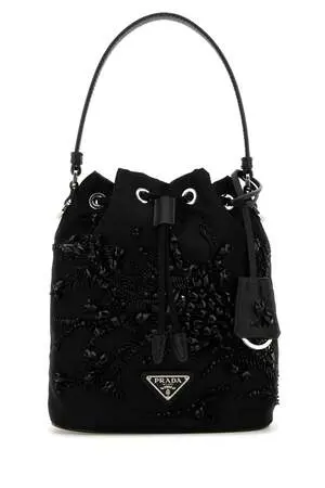 Prada Mini Embellished Nylon Bucket Bag