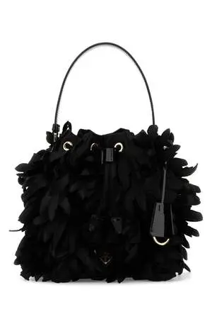 Prada Embellished Satin Mini Bucket Handbag With Golden Metal