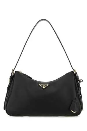 Prada Medium Aimée Leather Shoulder Handbag With Adjustable Handle - Black