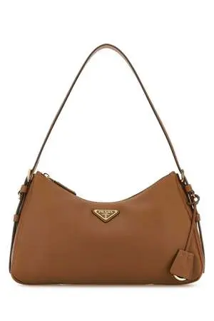 Prada Prada Medium Aimee Leather Shoulder Handbag Camel