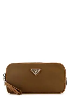 Prada Biscuit Re-nylon Belt Handbag Pouch, Width 20 Cm Height 10 Cm Depth 4 Cm - Camel