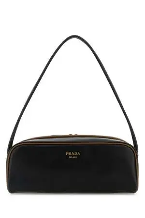 Prada Style Leather Shoulder Handbag With 21cm Handle Height - Black