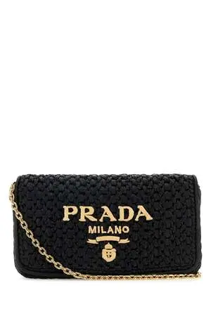 Prada Raffia Crossbody Handbag With Golden Hardware, 29 Cm Width, 18 Cm Height, 5.5 Cm Depth, 52 Cm Strap - Black