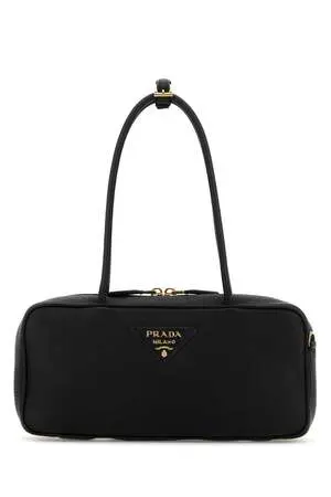 Prada Deer Leather Shoulder Handbag With Golden Hardware - Black