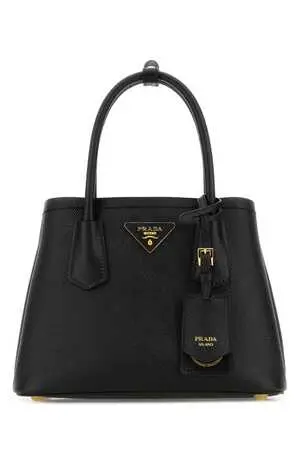 Prada Leather Handbag, 24 Cm X 17 Cm X 11 Cm With Adjustable Strap - Black