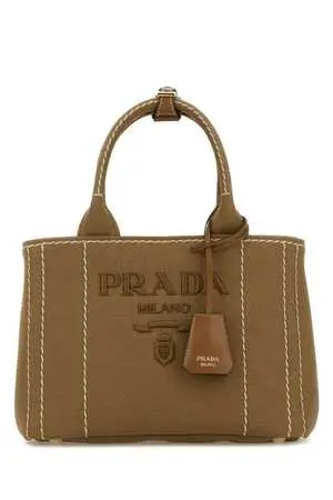 Prada Structured Canvas Handbag With Gold-tone Hardware - Camel