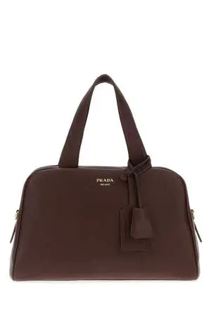 Prada Leather Handbag 34cm X 21cm X 14cm With Adjustable Strap - Brown