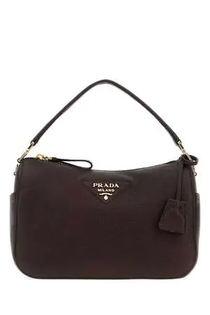 Prada 26 Cm Mini Dark Leather Small Handbag - Brown