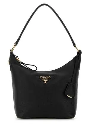 Prada 19cm Leather Mini Shoulder Handbag With Golden Hardware - Black