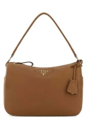 Prada 29 Cm Medium Shoulder Handbag In Deer Leather - Camel