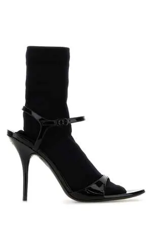 Balenciaga Avenue Sock Leather Sandals With 11 Cm Heel - Black