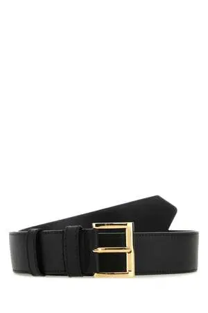 Prada Pristine 3.5 Cm Ovine Leather Belt With Golden Metal Hardware - Black