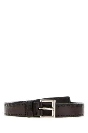 Prada 2 Cm Nappa Leather Belt With Silver Metal Finish - Brown