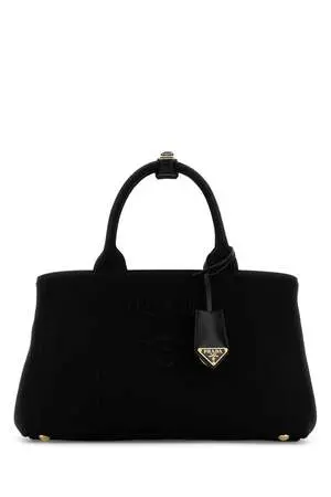 Prada Practical Canvas Shopping Handbag With Adjustable Strap - Black