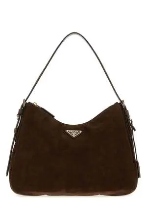 Prada Suede Shoulder Handbag 33 X 19 X 12 Cm With Adjustable Strap - Brown