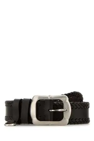 Prada Leather Belt With Silver Metal Finishing, 3.5 Cm Width - Brown