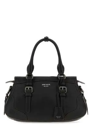Prada Large Leather Handbag With Shoulder Strap, 35 Cm X 18 Cm X 12 Cm - Black