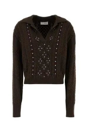 DES_PHEMMES Nylon-wool Cashmere Blend Knit Sweater - Brown