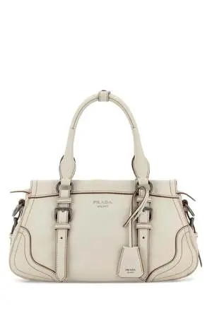 Prada Prada? No Brand - Large Leather Handbag With Top Handle And Shoulder Strap White