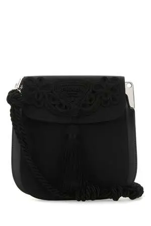 Prada Nylon Crossbody Handbag With Leather Details And Tassel Embellishment