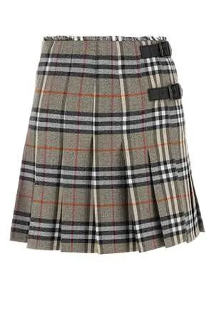 Burberry Checked Pleated Mini Skirt With Buckle Detail