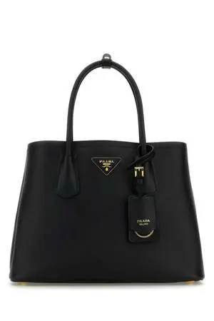 Prada Small Double Leather Handbag, 31 Cm X 23 Cm X 14 Cm - Black