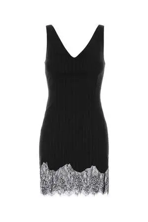 Andamane Black Pinstripe Lace Trim Mini Dress - Stripped