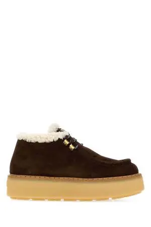 Prada Lace-up Suede Platform Loafers - Brown