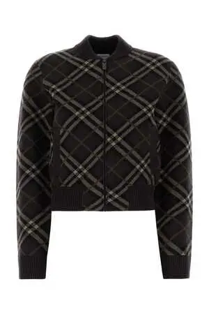 Burberry Embroidered Stretch Wool-blend Cardigan - Checked