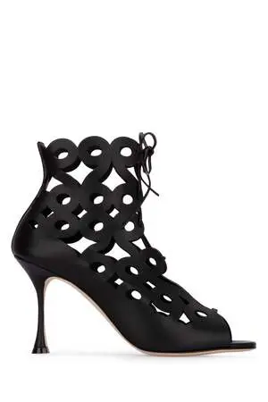 Manolo Blahnik Black Laser Cut Lace-up Ankle Boots - Blck