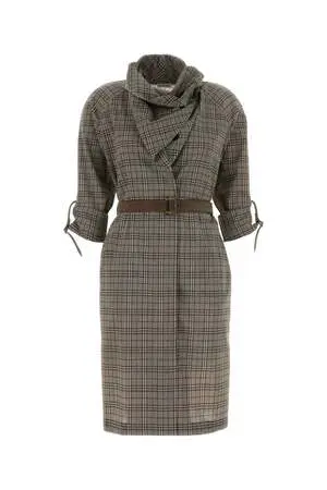 Burberry Embroidered Stretch Wool Dress - Checked