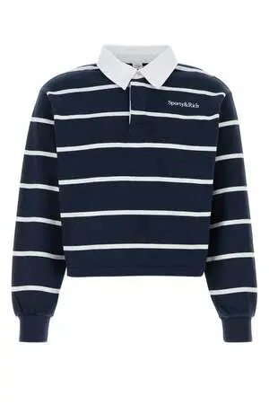 SPORTY & RICH Embroidered Cotton Polo Shirt With Striped Detail - Stripped
