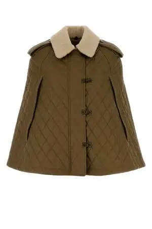 Burberry Quilted Cotton Cape Jacket With Shearling Collar