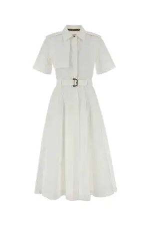 Burberry Cotton Poplin Belted Shirt Dress - White