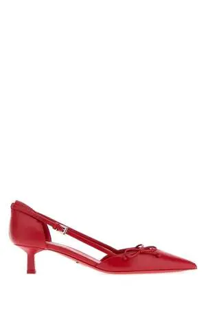 Prada Leather Bow Detail Kitten Heel Pumps - Red
