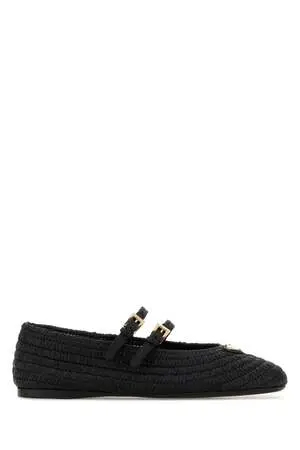 Prada PRADA Raffia Ballerina Flats With Buckled Straps Black