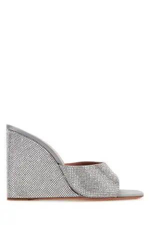 Amina Muaddi Lupita Embellished Satin Mini Wedge Flat Sandals
