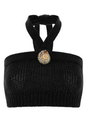 Alanui Island Memories Slate Polyester-blend Mini Crop Top - Black