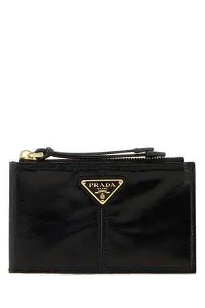 Prada Leather Card Holder Mini 13 X 8 Cm Vitello Wallet For - Black