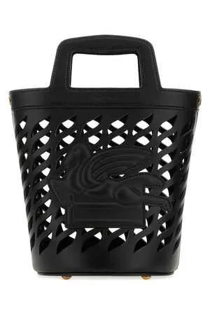 Etro Leather Coffa Bucket Handbag With Shoulder Strap - Black