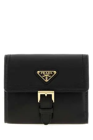 Prada Nappa Leather Wallet With Golden Metal Finishing, 10 Cm X 9 Cm - Black