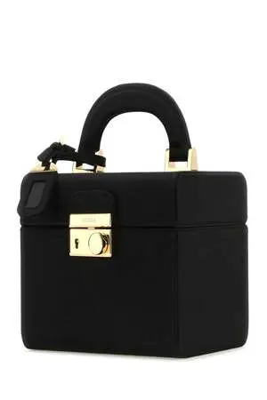 Prada Satin Jewel Case With Golden-tone Hardware 14 Cm Width X 10 Cm Height X 11 Cm Depth - Black