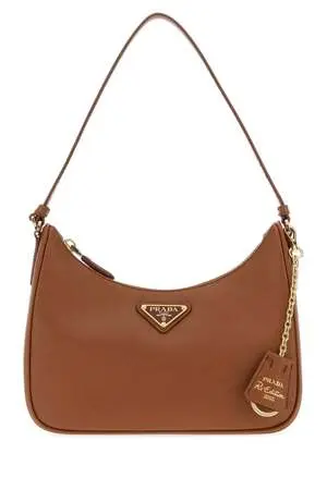 Prada Vitello Leather Shoulder Handbag With Top Handle, 22 Cm X 13 Cm X 7 Cm - Camel