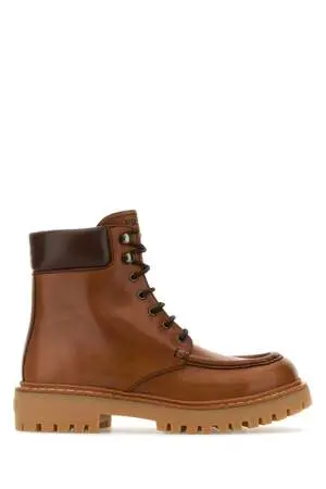 Prada Caramel Leather Lace-up Ankle Boots - Camel
