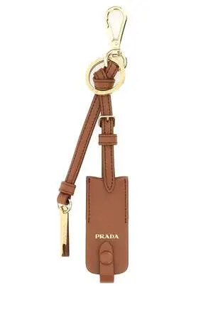 Prada Practical Leather Key Ring With Golden Metal Hardware - Camel