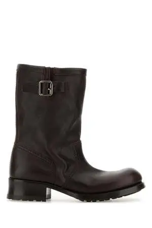 Prada Pristine Calf Leather Ankle Boots - Brown