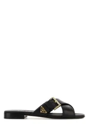 Prada Woven Leather Slip-on Sandals - Black