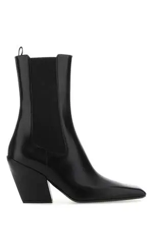 Prada Leather Ankle Boots With 10 Cm Heel - Black